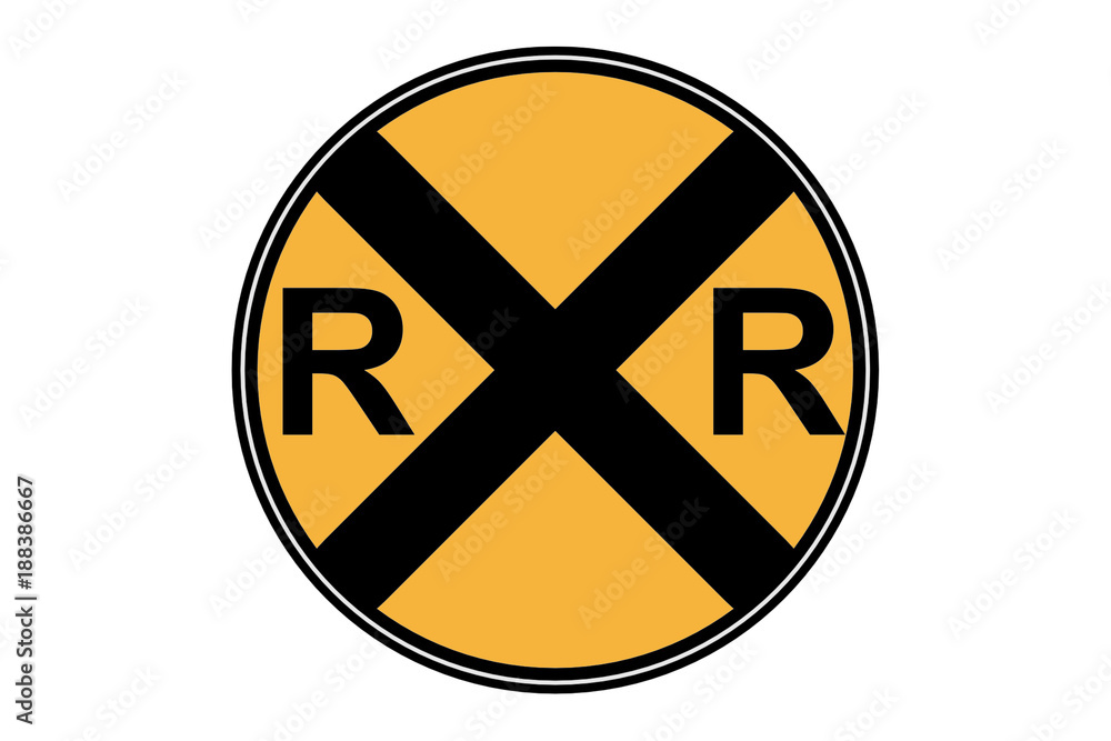 Railroad crossing sign RR icon black and yellow isolated on white ...