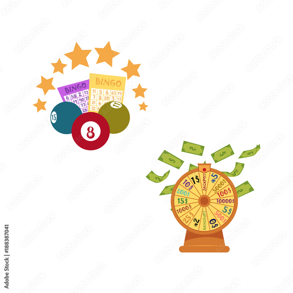 vector flat bingo cartoon lottery tickets, lotto keno jackpot number ...