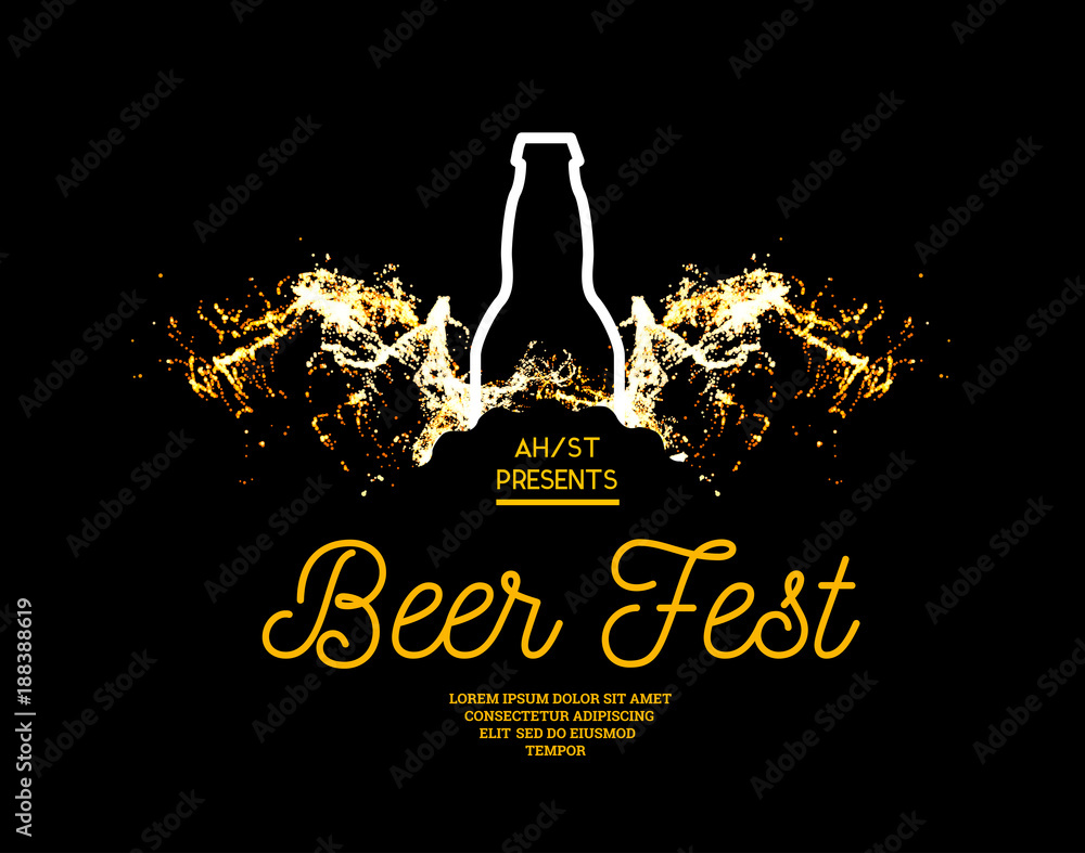 Beer fest. Splash of beer with bubbles on a black background. Vector ...