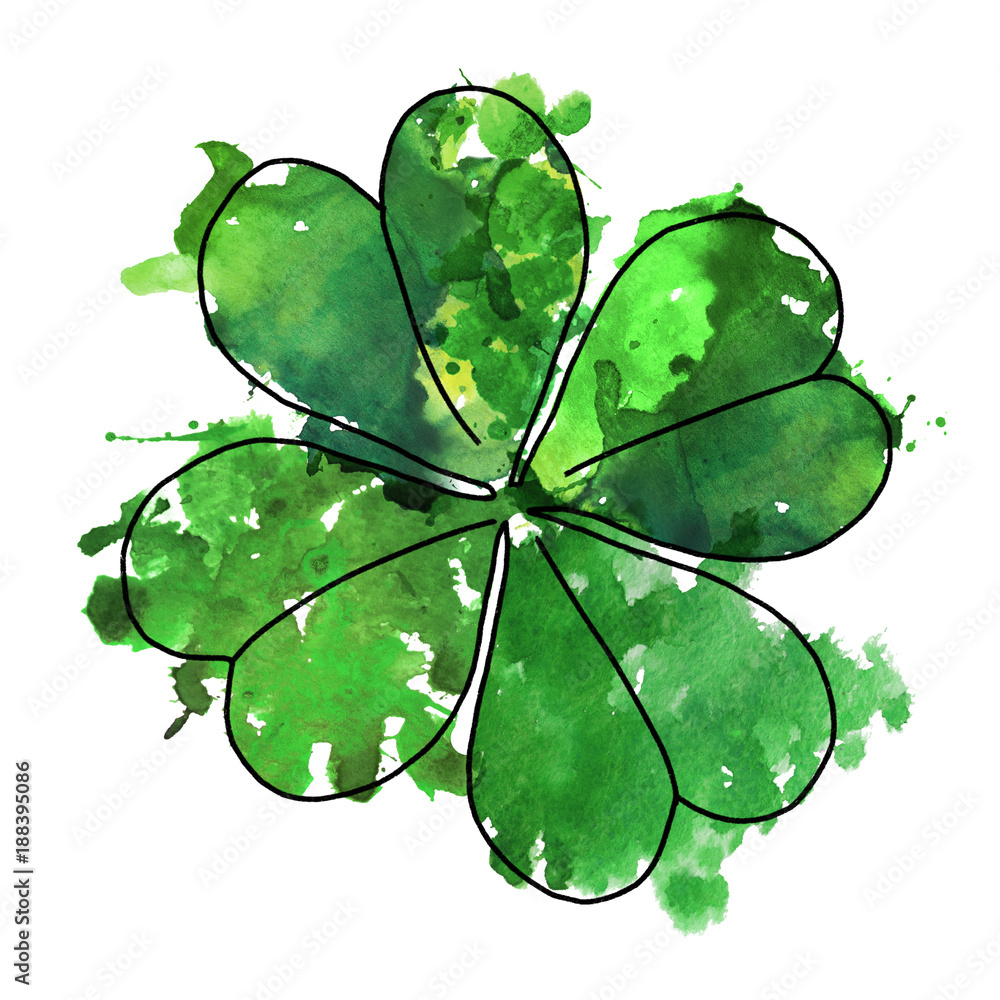 2d hand drawn illustration for St.Patrick's day. Green watercolor ...