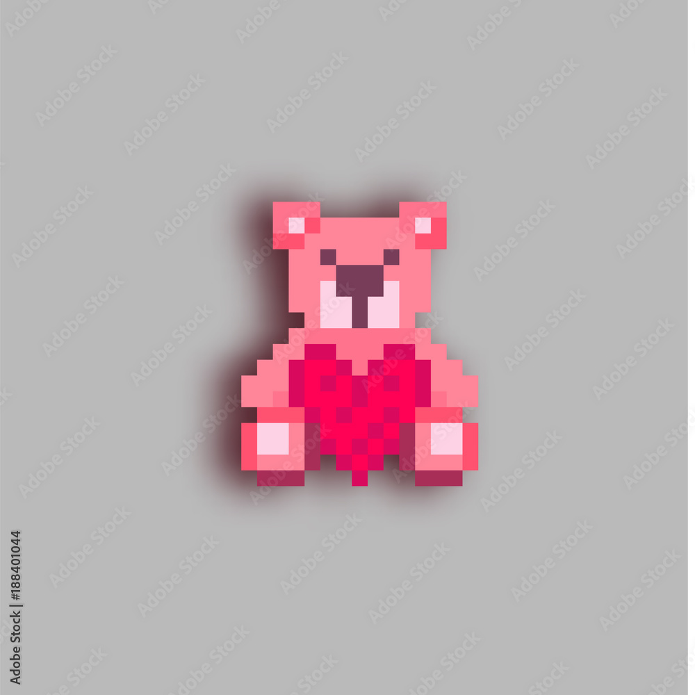Pixel art Teddy bear with a big heart. Stock Vector | Adobe Stock