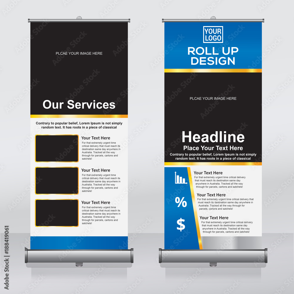 Roll up banner design template, vertical, abstract background, pull up ...
