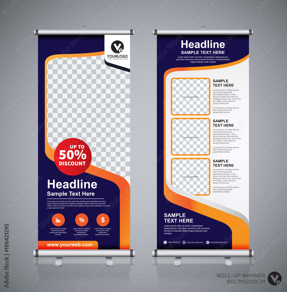 Roll up banner design template, vertical, abstract background, pull up ...