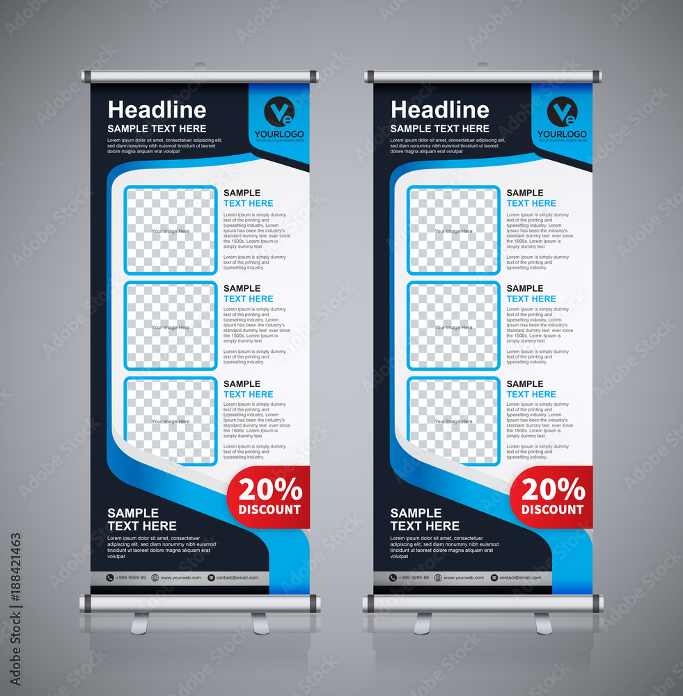 Roll up banner design template, vertical, abstract background, pull up ...