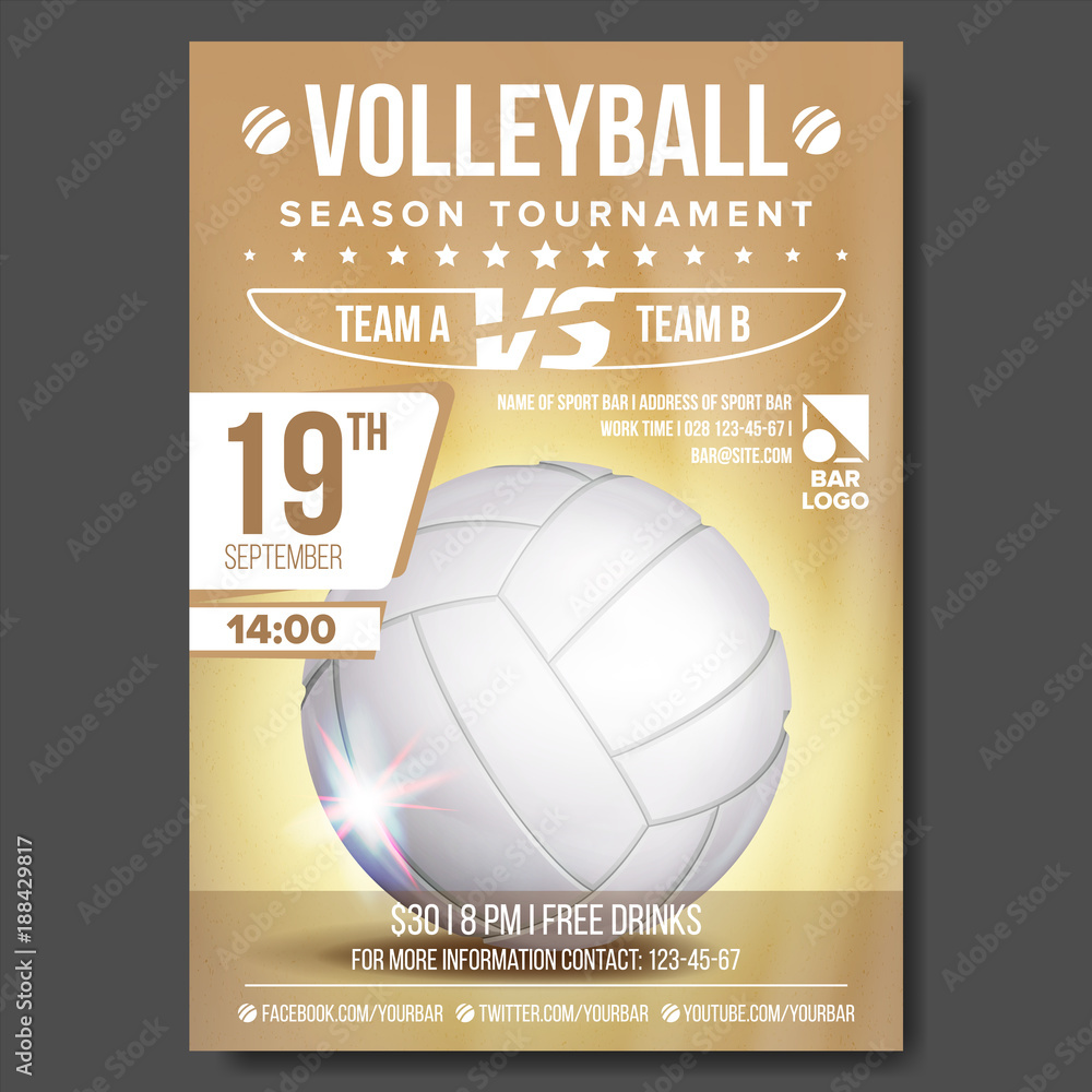 Volleyball Poster Vector. Banner Advertising. Sand Beach. Sport Event ...