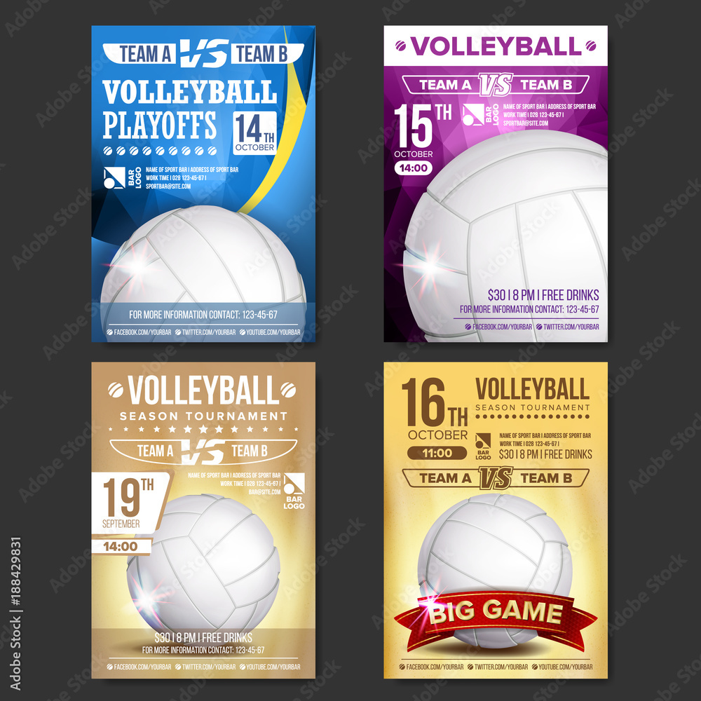 Volleyball Poster Set Vector. Design For Sport Bar Promotion ...