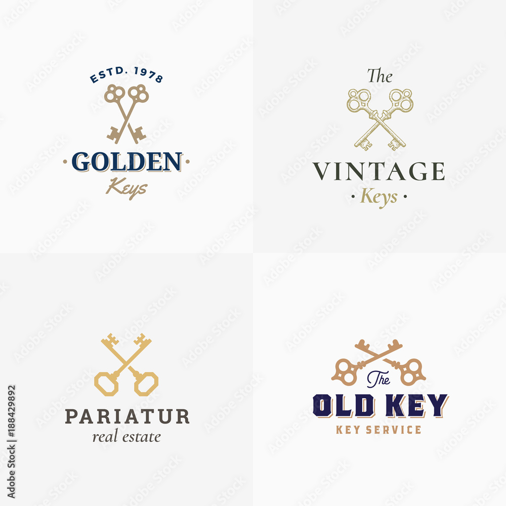 Retro Keys Set. Abstract Vector Signs, Symbols or Logo Templates ...