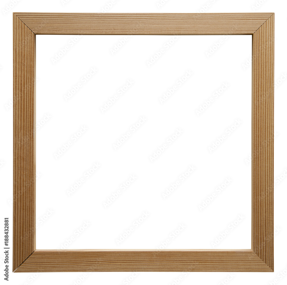 Empty picture frame isolated on white, square format, in a simple wood ...