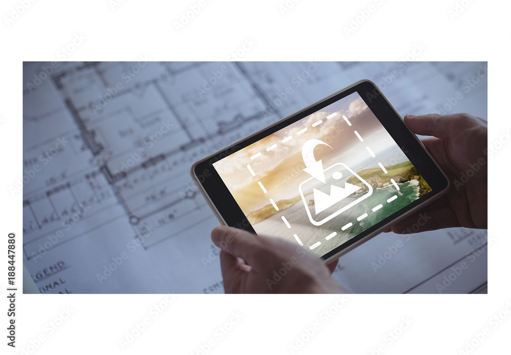 Builder Using Tablet Mockup 2 Stock Template | Adobe Stock