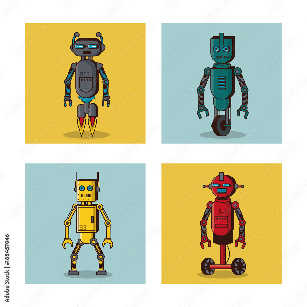 Robot square icons cartoon icon vector illustration graphic design ...