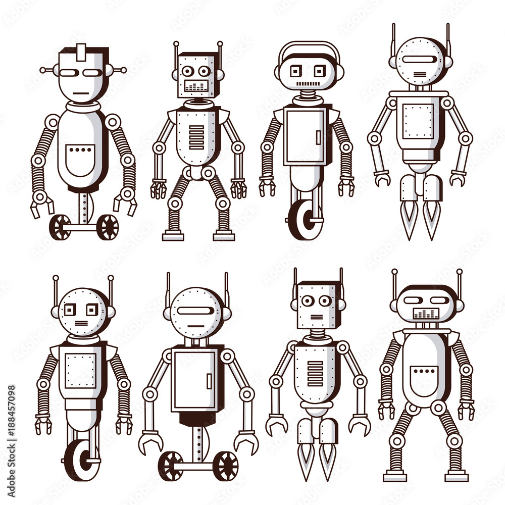 Robots in black and white icon vector illustration graphic design Stock ...