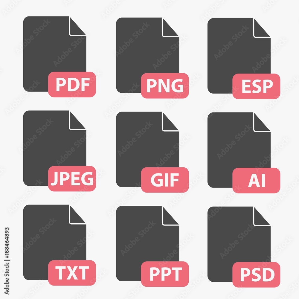 file formats vector icon set PDF, PNG, EPS, JPEG, GIF, AI, TXT, PPT ...