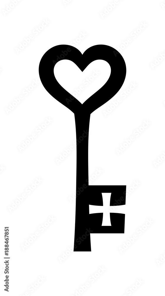 Key to heart — symbol of secret, knowledge, disclosure, discovery ...