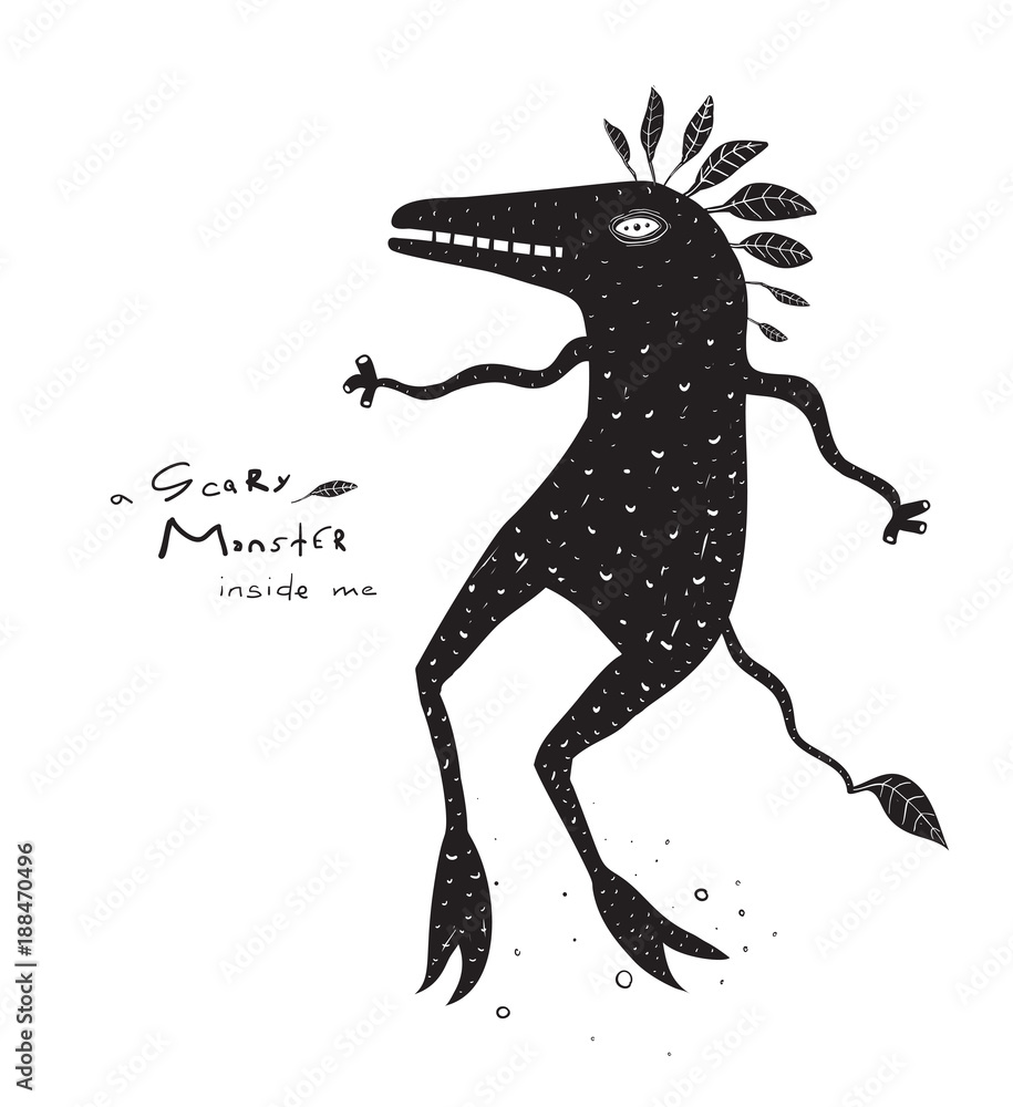 Psychedelic character black and white print. Vector illustration. Stock ...