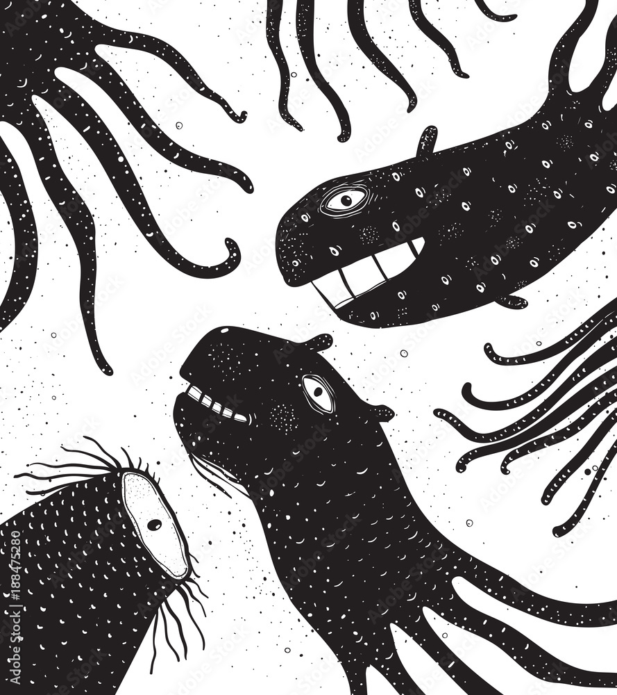 Fictional beings fish characters composition. Vector illustration ...