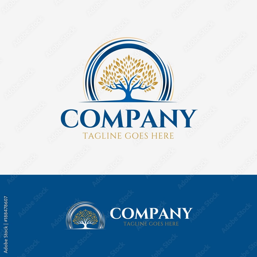 Tree Luxury Logo template element symbol with oak illustration in gold ...