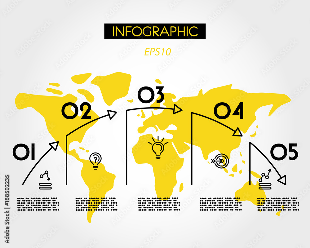 yellow infographic map with arc from arrows Stock Vector | Adobe Stock