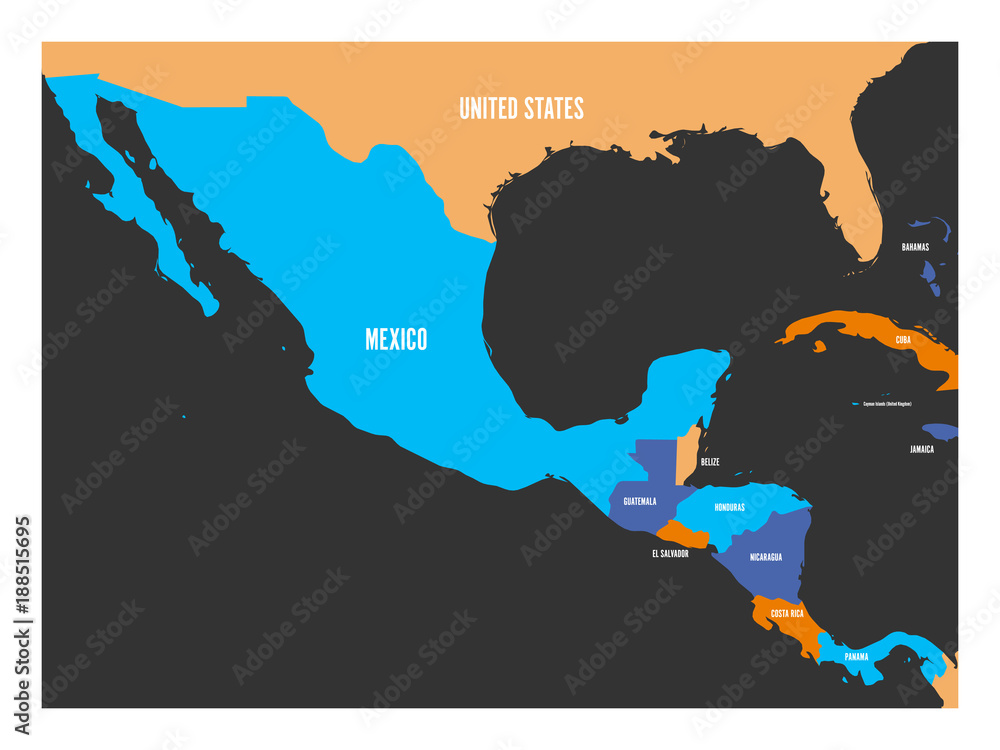 Political map of Central America and Mexico in four colors. Simple flat ...