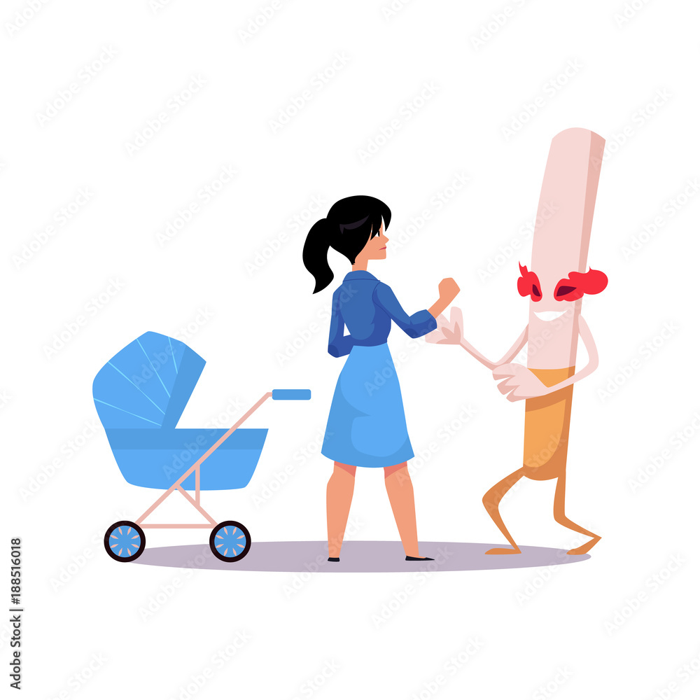 Vector flat huge evil cigarette monster character with burning eyes ...