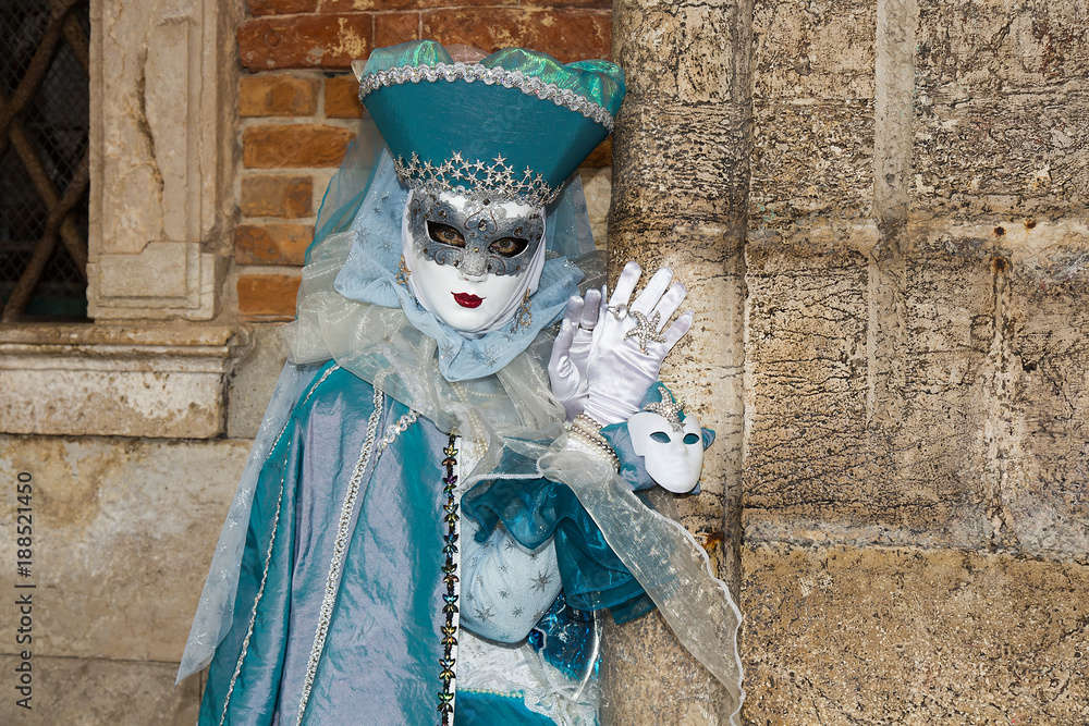 Venice Carnival - Beautiful Female Venetian Mask in light blue elegant ...