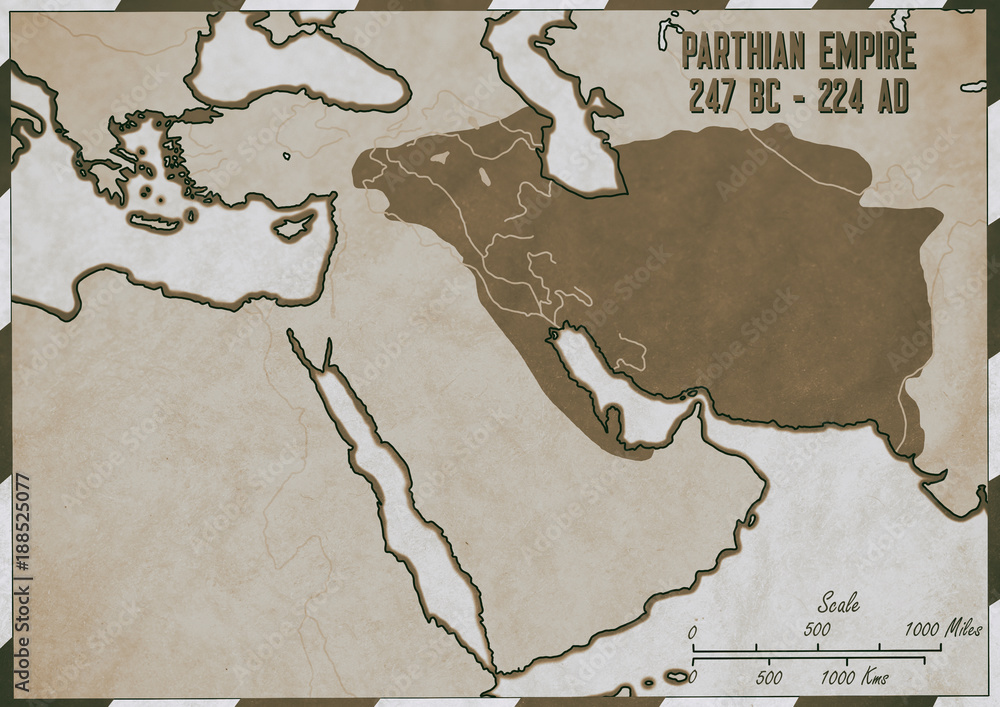 Original hand drawn map. Parthian Empire that existed from 247 BC - 224 ...