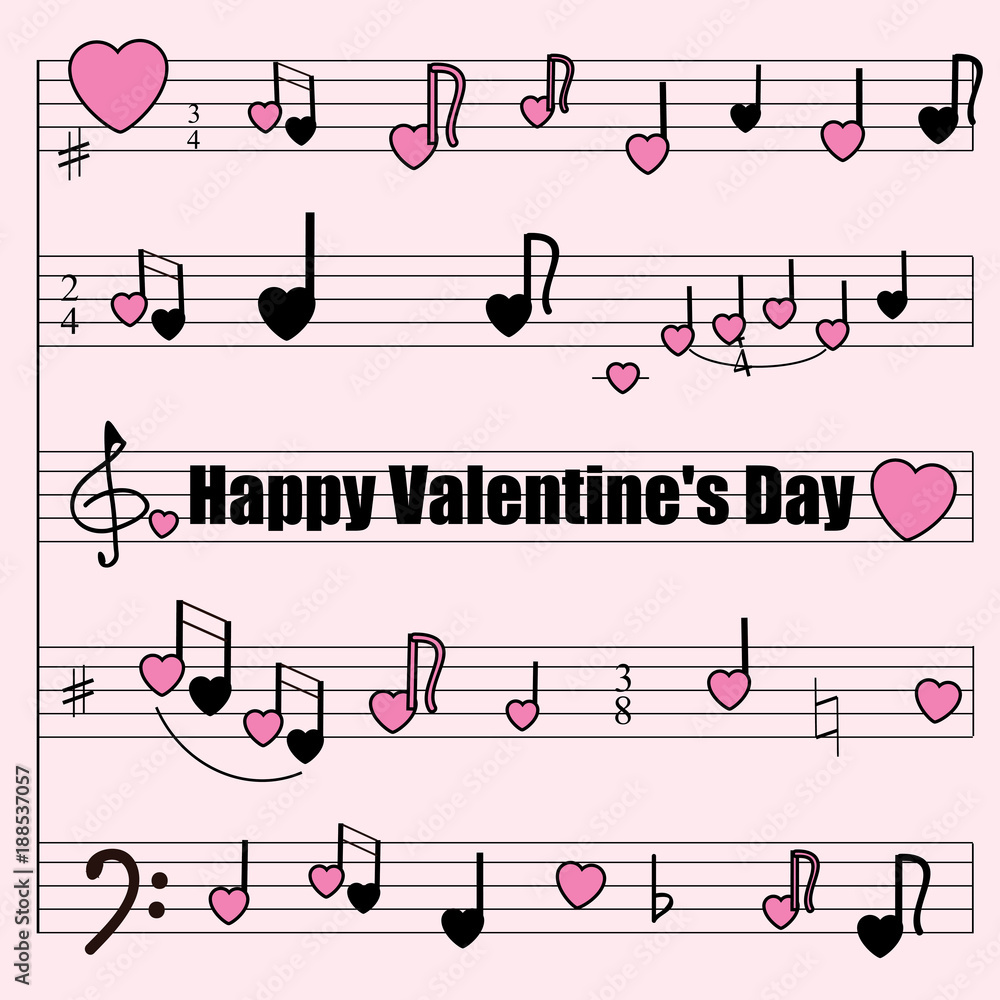 Greeting card for Valentine's Day: a musical mill with stylized notes ...