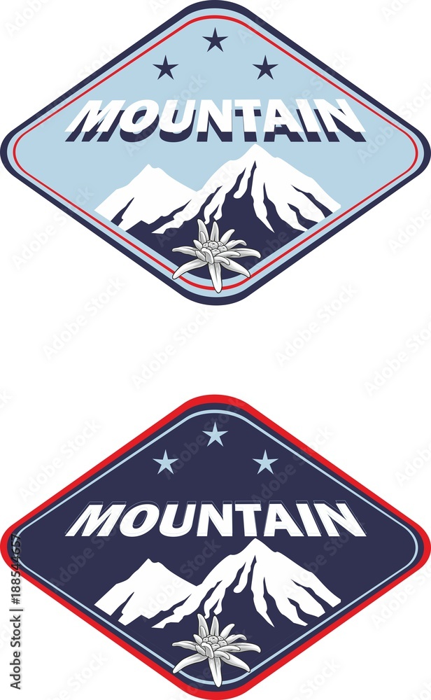Emblem of mountain climbing. Symbol of outdoor adventure and Alp ...