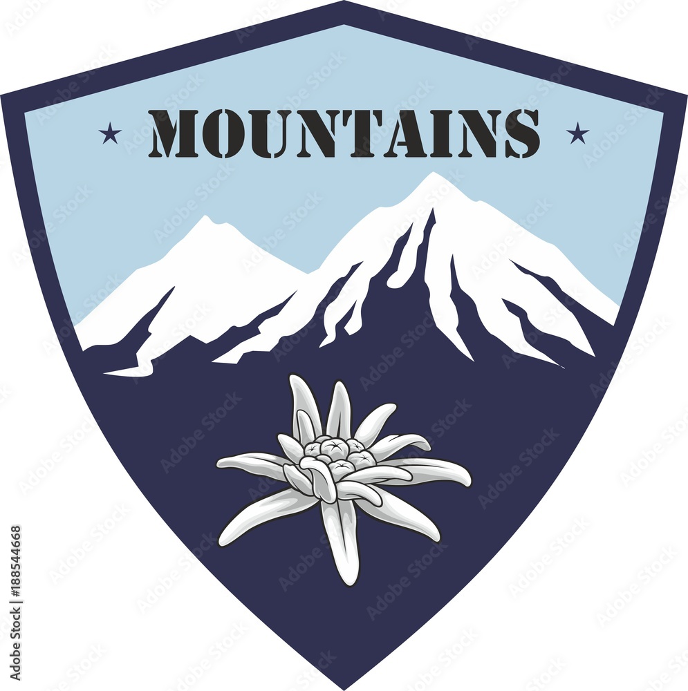 Emblem of mountain climbing. Symbol of outdoor adventure and Alp ...
