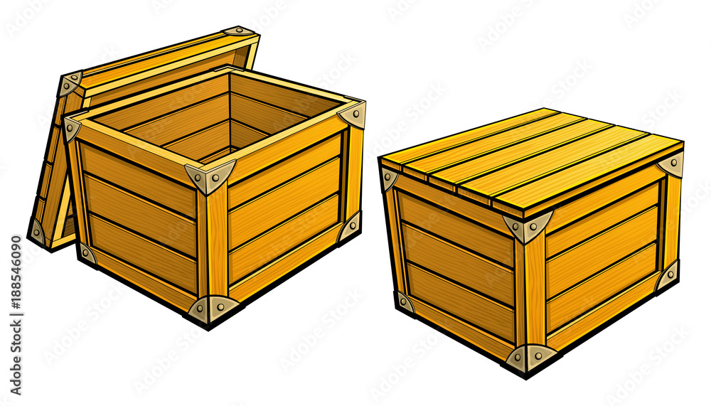 Cartoon wooden box. Open and closed. Stock Vector | Adobe Stock