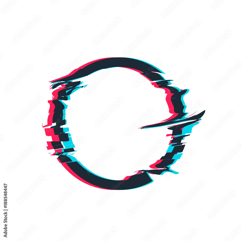 Glitch Distortion Frame Vector Circle Illustration Stock Vector