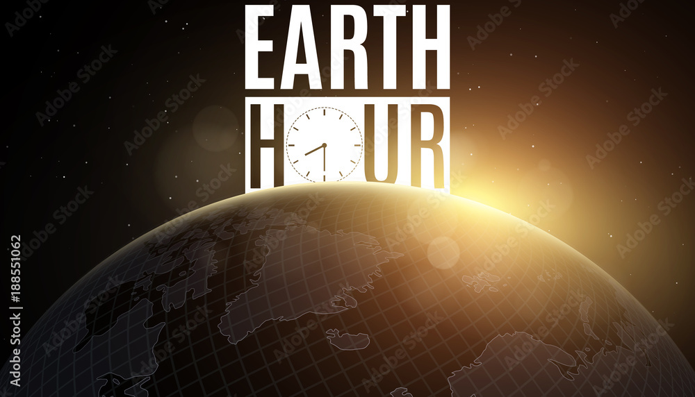 Earth Hour. Futuristic planet earth in space. 60 minutes without ...
