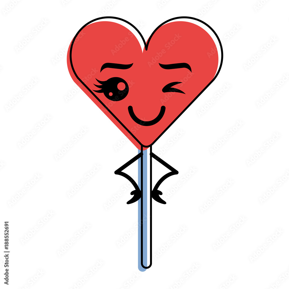 cartoon heart lollipop kawaii character vector illustration Stock ...
