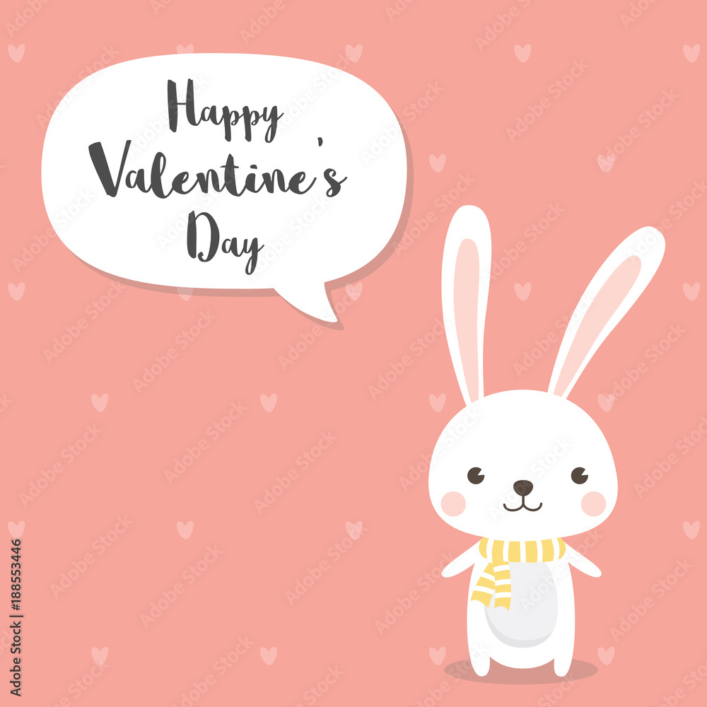 Rabbit cartoon character for Valentine's Day invitation card.Cute white ...