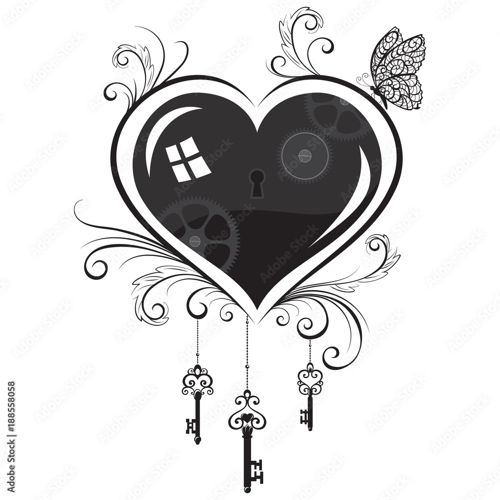 Heart With Keyhole Drawing