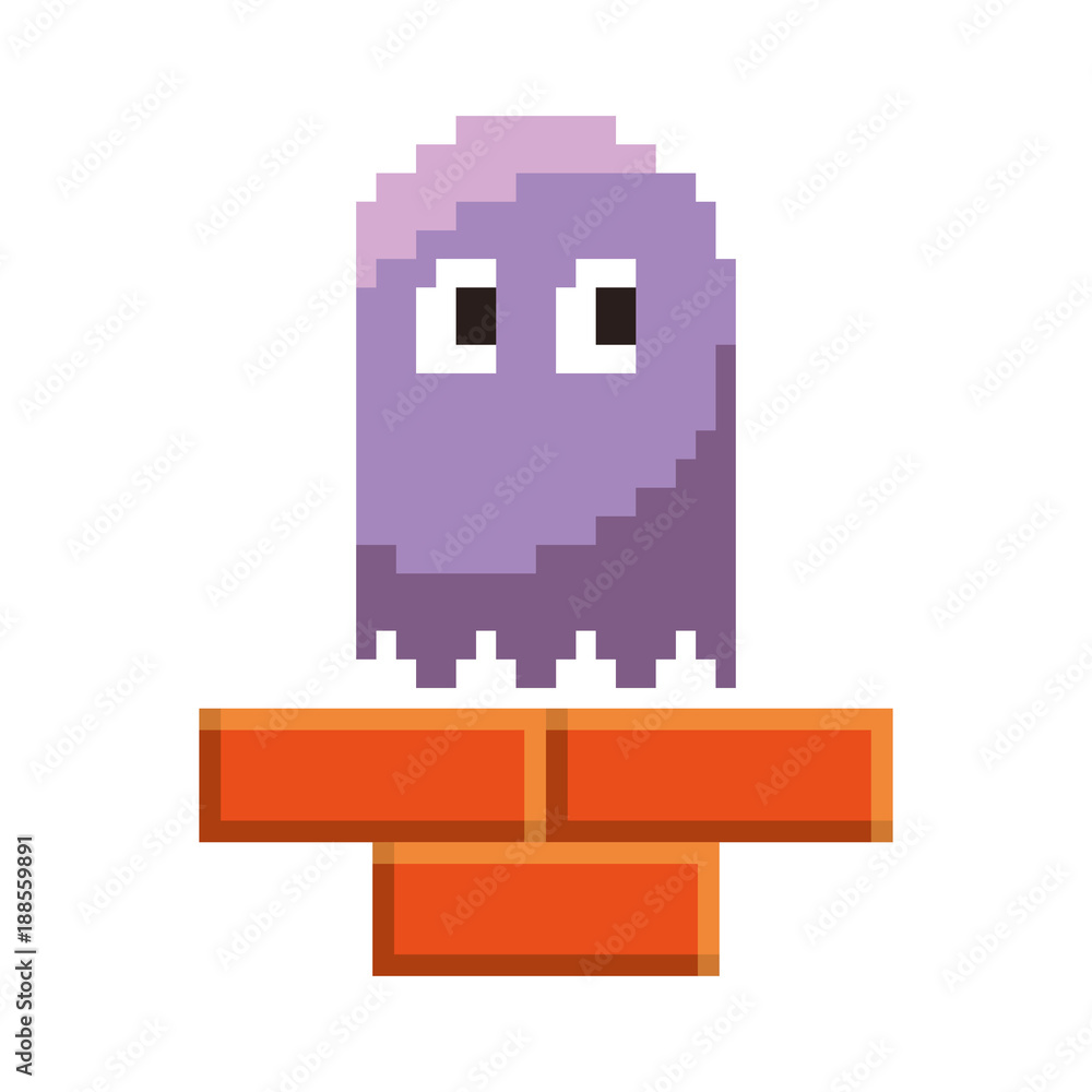 pixel ghost game play character arcade vector illustration Stock Vector ...