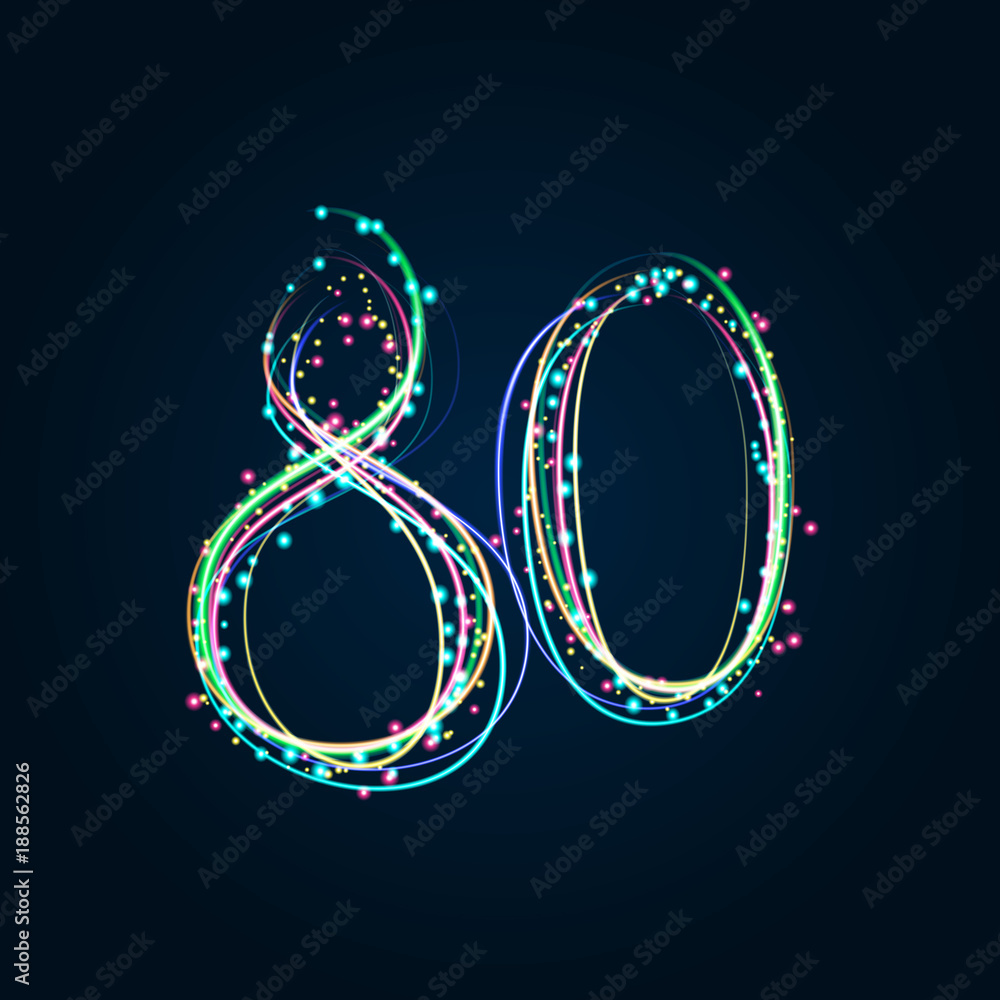 Neon Light Painting – Number 80 Stock-Vektorgrafik | Adobe Stock