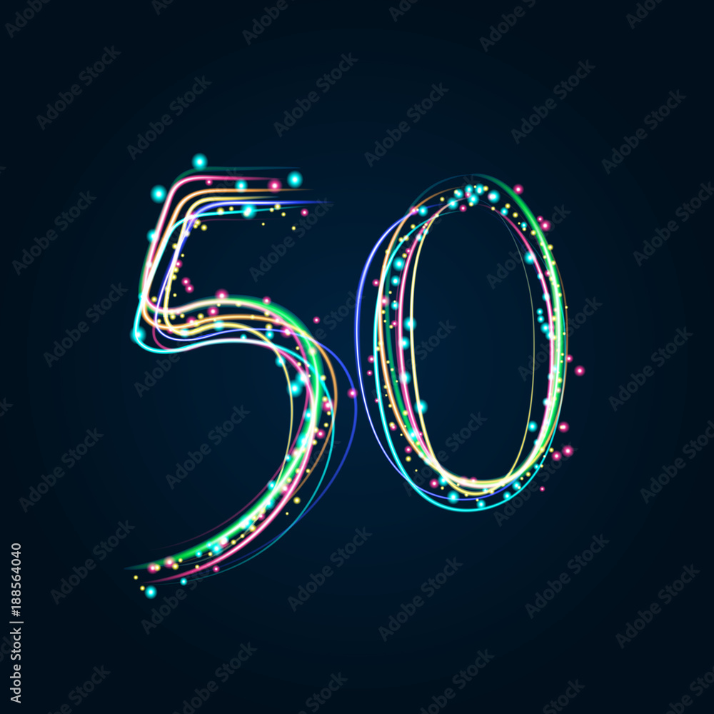 Neon Light Painting – Number 50 Stock-Vektorgrafik | Adobe Stock