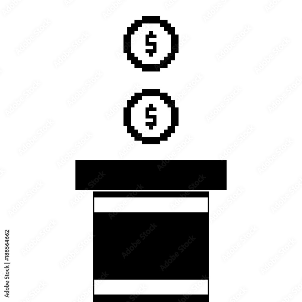 pixeled golden coin treasure score vector illustration black and white ...