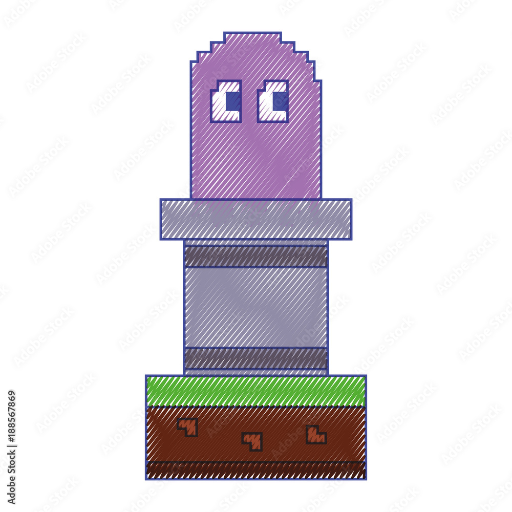 pixel ghost game play character arcade vector illustration Stock Vector ...
