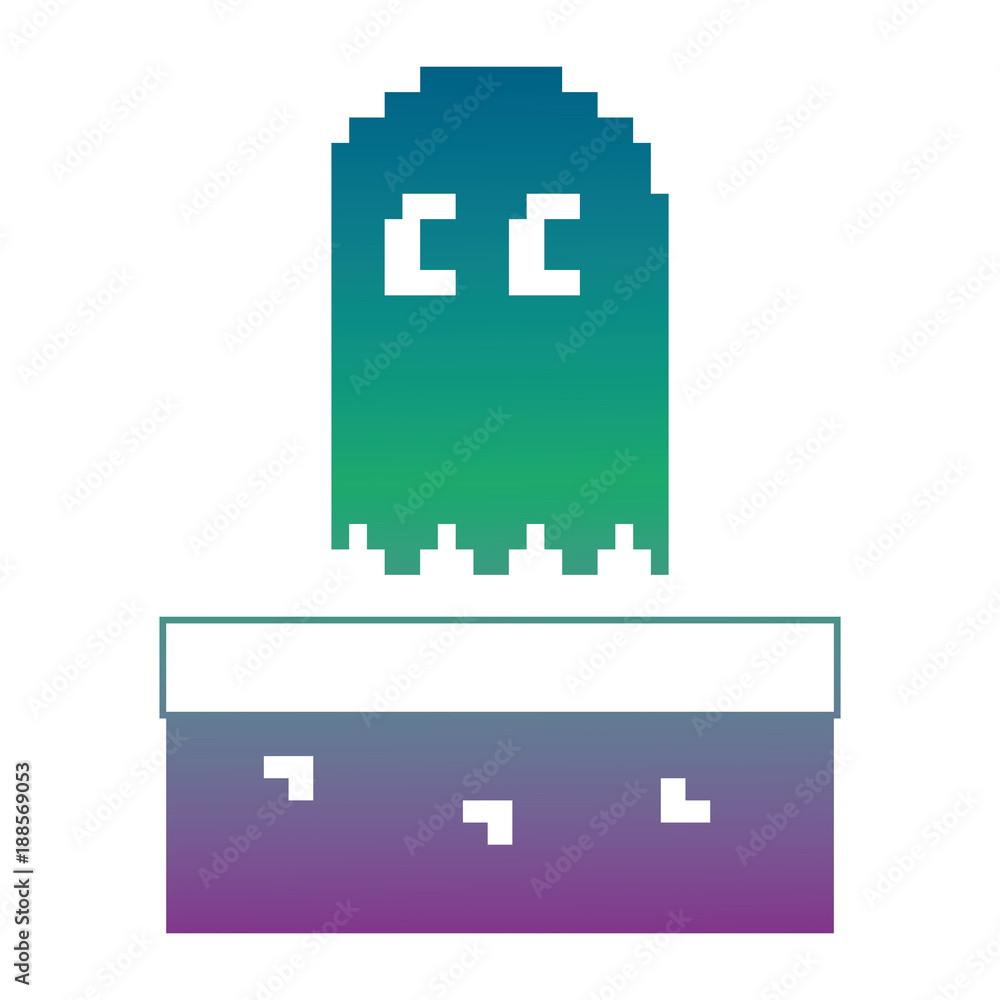 pixel ghost game play character arcade vector illustration blur ...