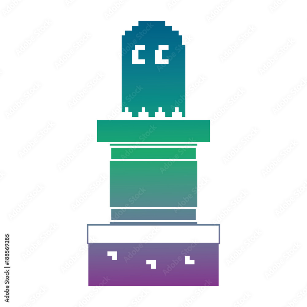 pixel ghost game play character arcade vector illustration blur ...