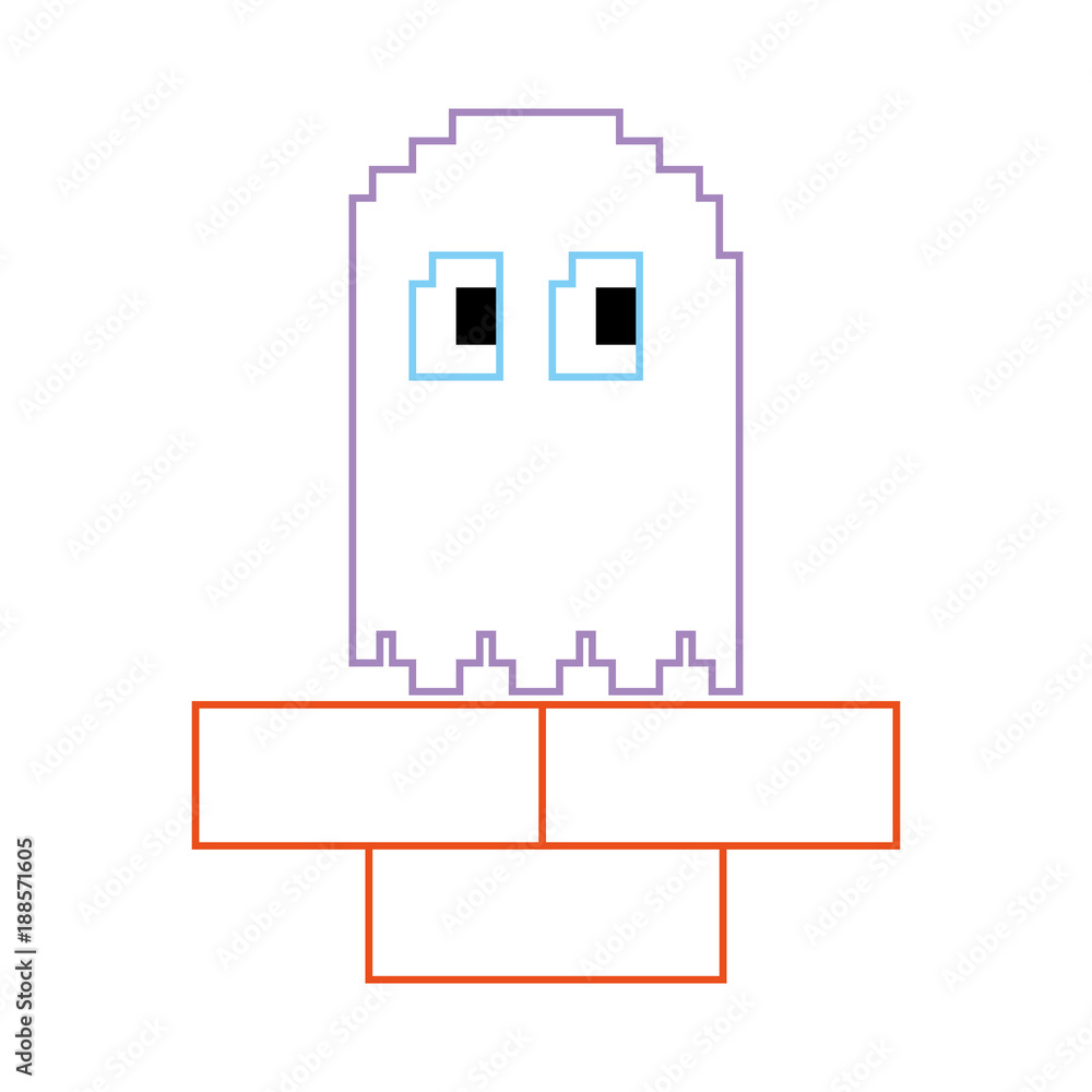 pixel ghost game play character arcade vector illustration line color ...