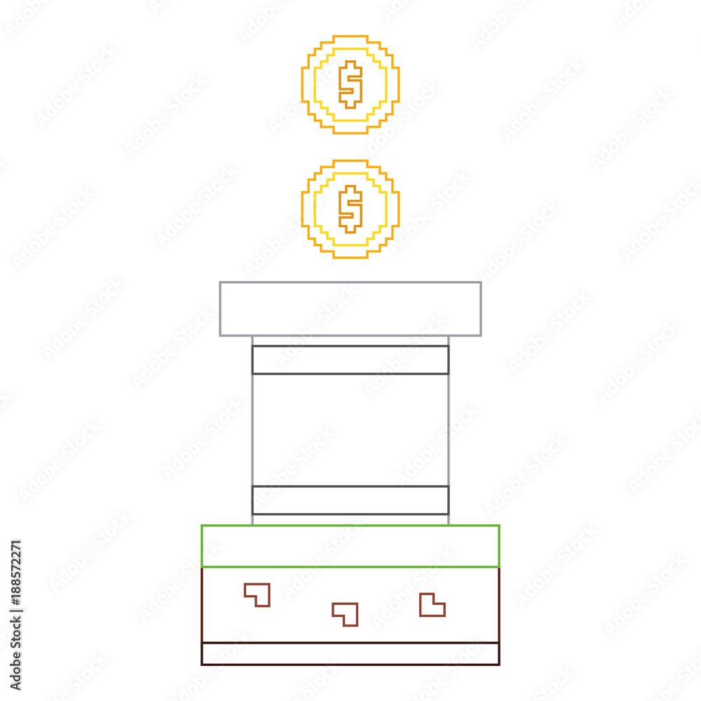 pixeled golden coin treasure score vector illustration line color ...