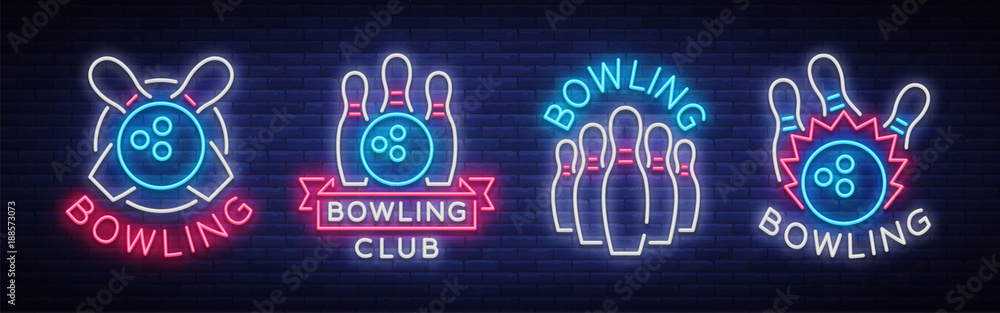 Bowling is collection of neon signs. Collection of Emblem Symbols, Neon ...