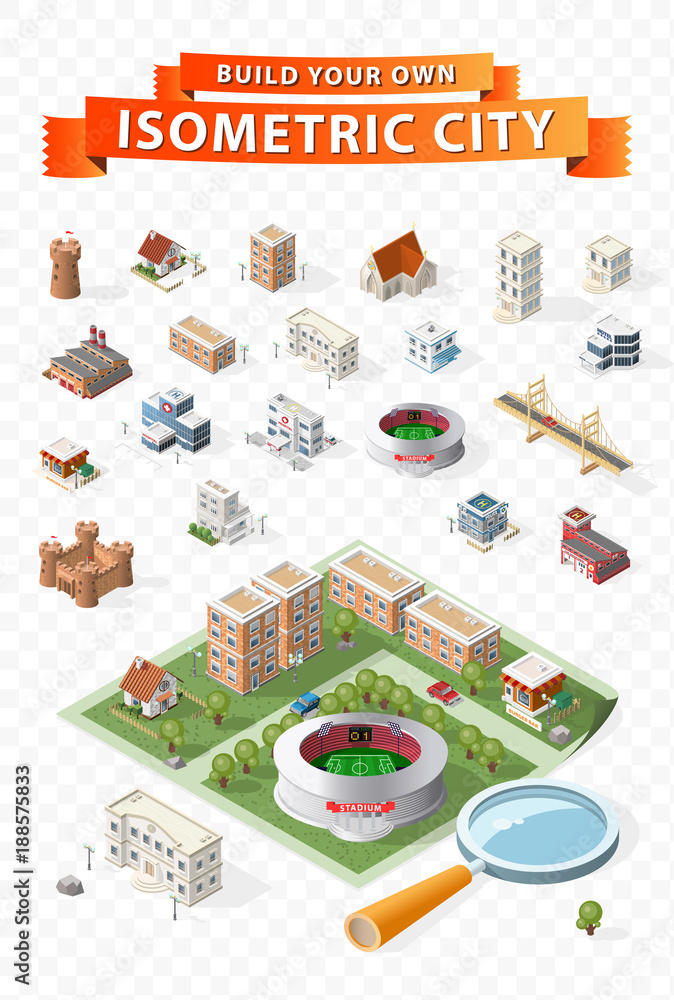 Build Your Own Isometric City on Transparent Background . Vector ...