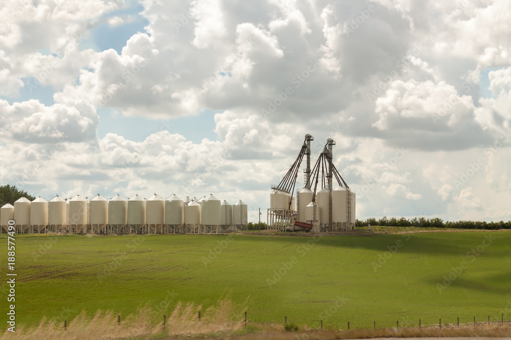 Agriculture farm granary green grass background Stock Photo | Adobe Stock