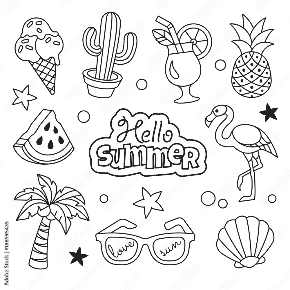 Summer icons collection. Vector illustration of summer outline icons ...