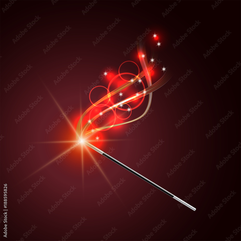 Magic wand with magical red sparkle trail Stock Vector | Adobe Stock