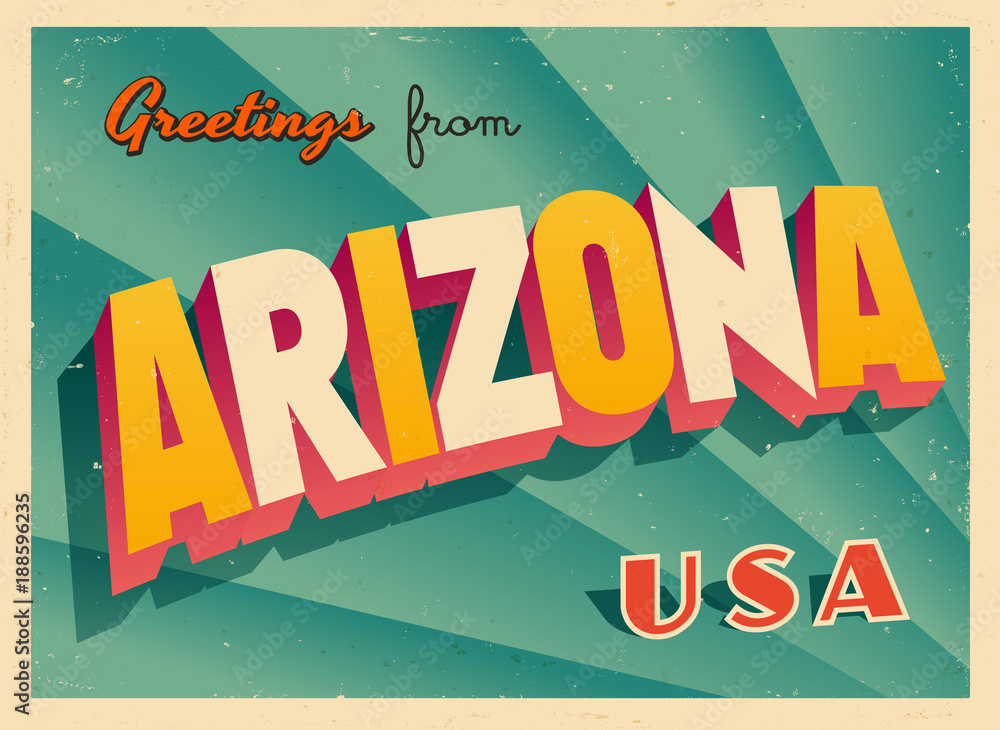 Vintage Touristic Greetings from Arizona, USA Postcard - Vector EPS10 ...