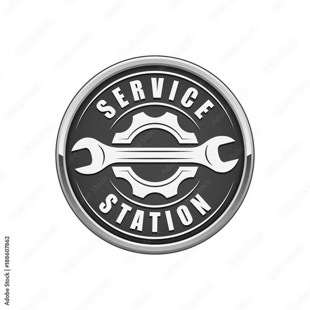 Service station logo, wrench and gear silhouette Stock Vector | Adobe Stock